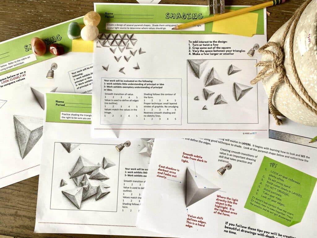 Drawing and Shading Visual Art Worksheets for Middle or High School Art ...
