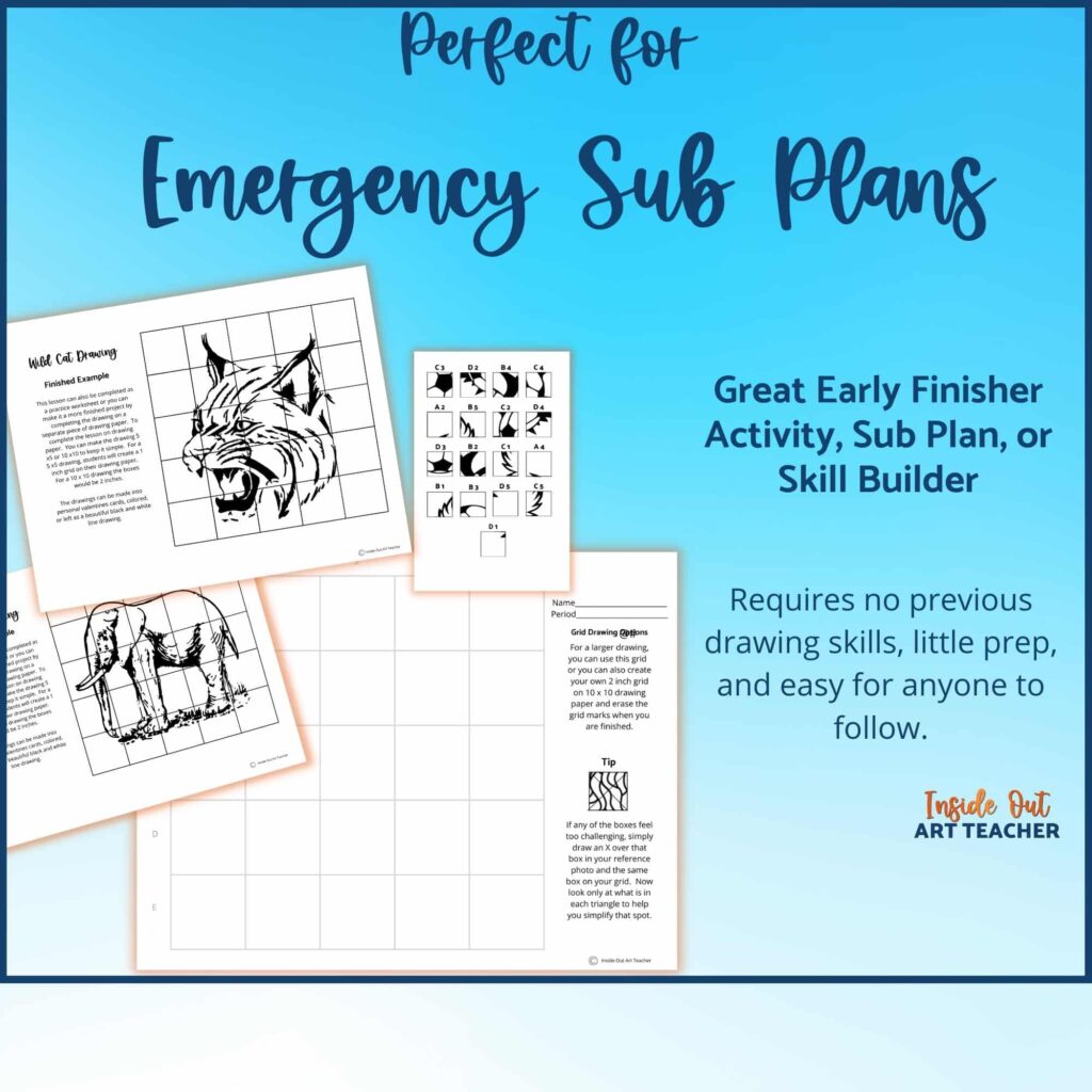 HIGH SCHOOL SUB PLAN/WORKSHEET: Mystery Scramble Grid Drawing Wildcat ...