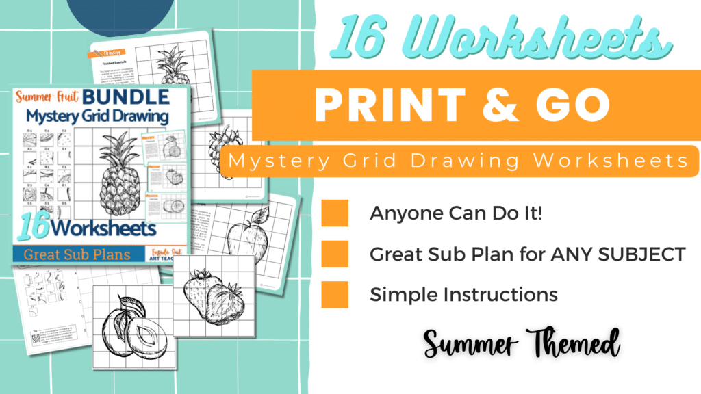 HIGH SCHOOL ART: Mystery Grid Drawing Summer Bundle One-Day Sub Activity