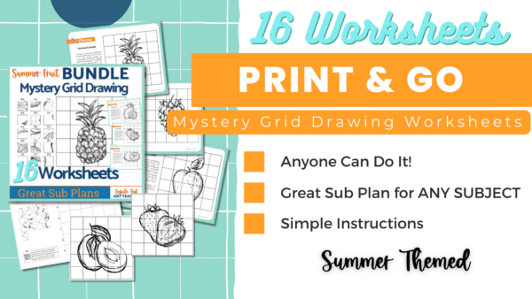 HIGH SCHOOL ART: Mystery Grid Drawing Summer Bundle One-Day Sub Activity