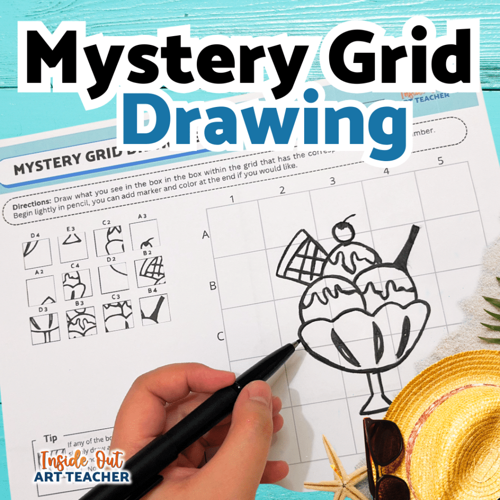 SUMMER ART SUB PLAN: Mystery Grid Ice Cream Coconut Worksheet
