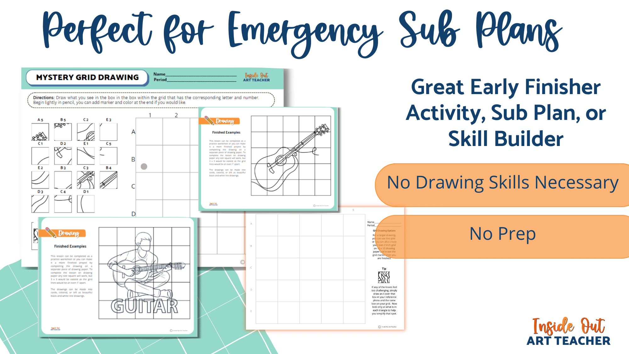 Art and Music Grid Drawing Sub Work | Inside Out Art Teacher