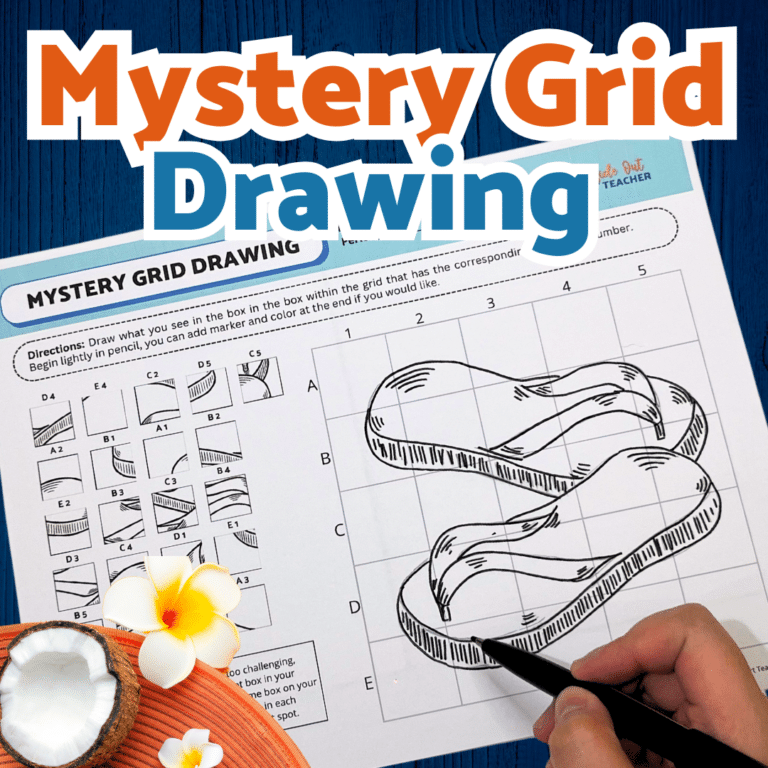 ONE DAY ART PROJECT SUB PLAN: Summer Theme Mystery Grid Drawing ...