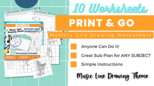 MUSIC LINE MYSTERY GRID DRAWING ONE-DAY ACTIVITY SUB PLAN/WORKSHEET ...