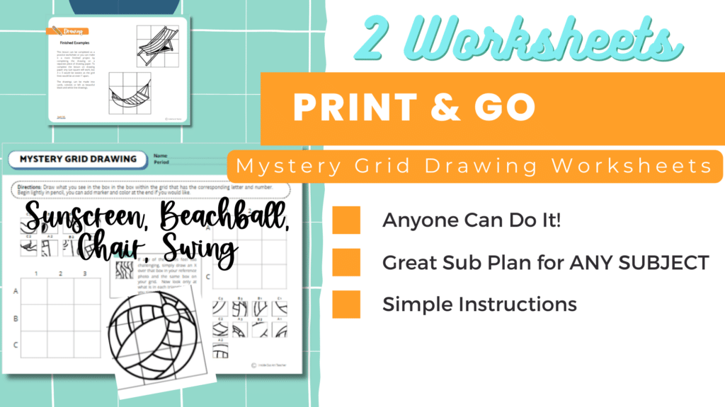 SCHOOL SUB PLAN/WORKSHEET: Mystery Sunscreen Beachball Chair Swing Grid ...