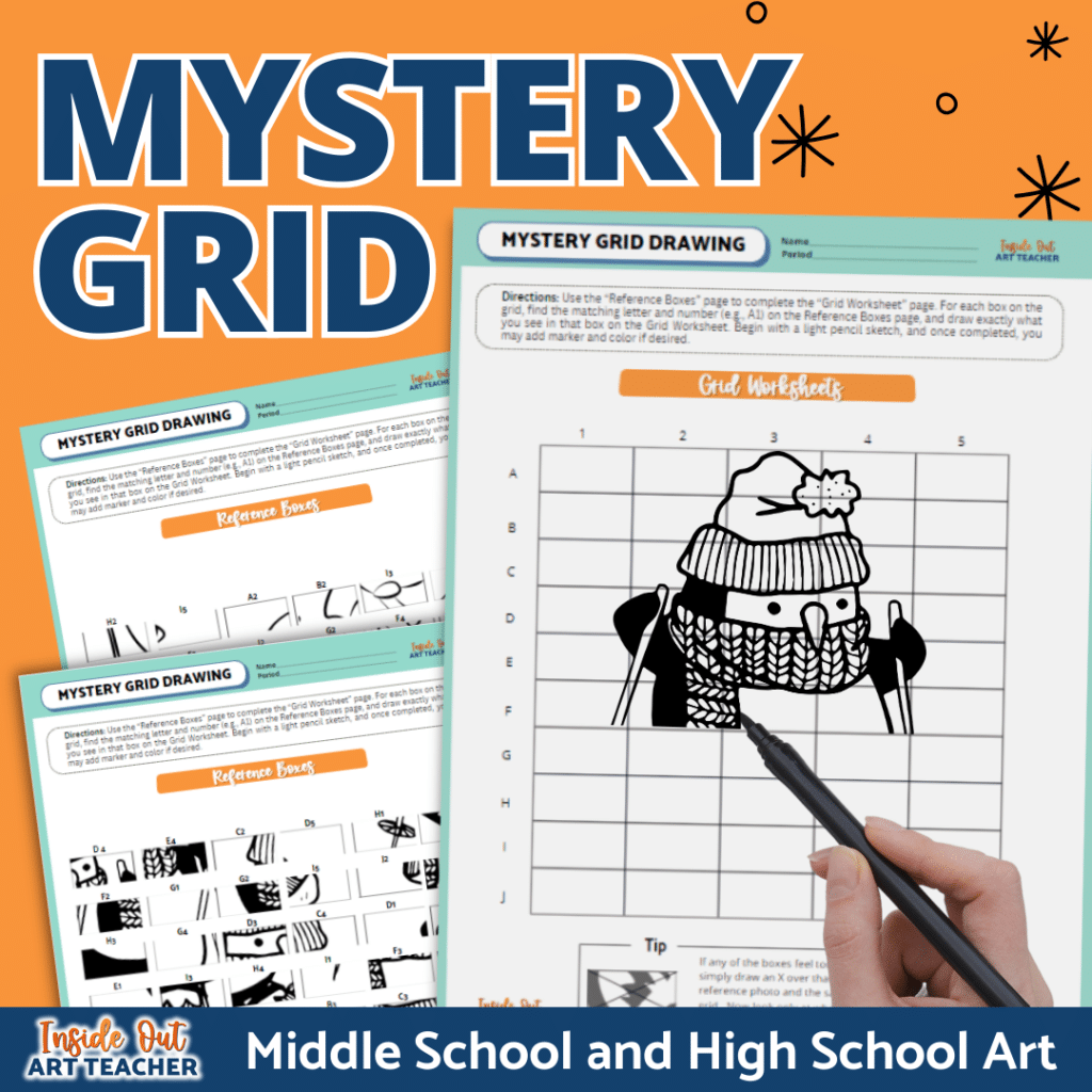 Winter Themed Art Grid Drawing Art Activity | Easy Sub Plan for Middle ...
