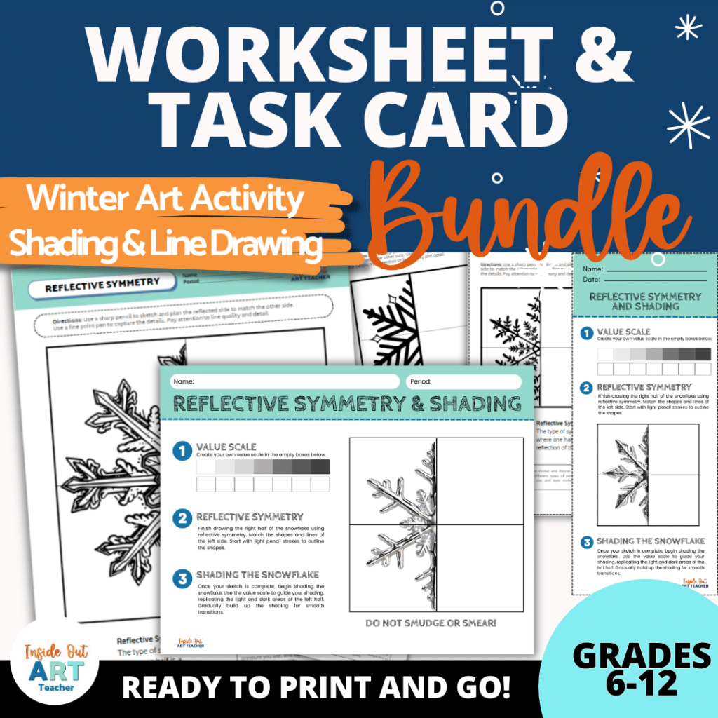 BUNDLE: Winter Art Worksheet & Task Card Snowflake Middle or HS Art ...