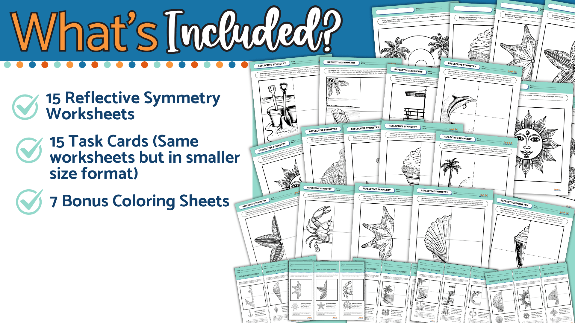 Summer Art Worksheets & Easy Task Cards | Reflective Symmetry for ...