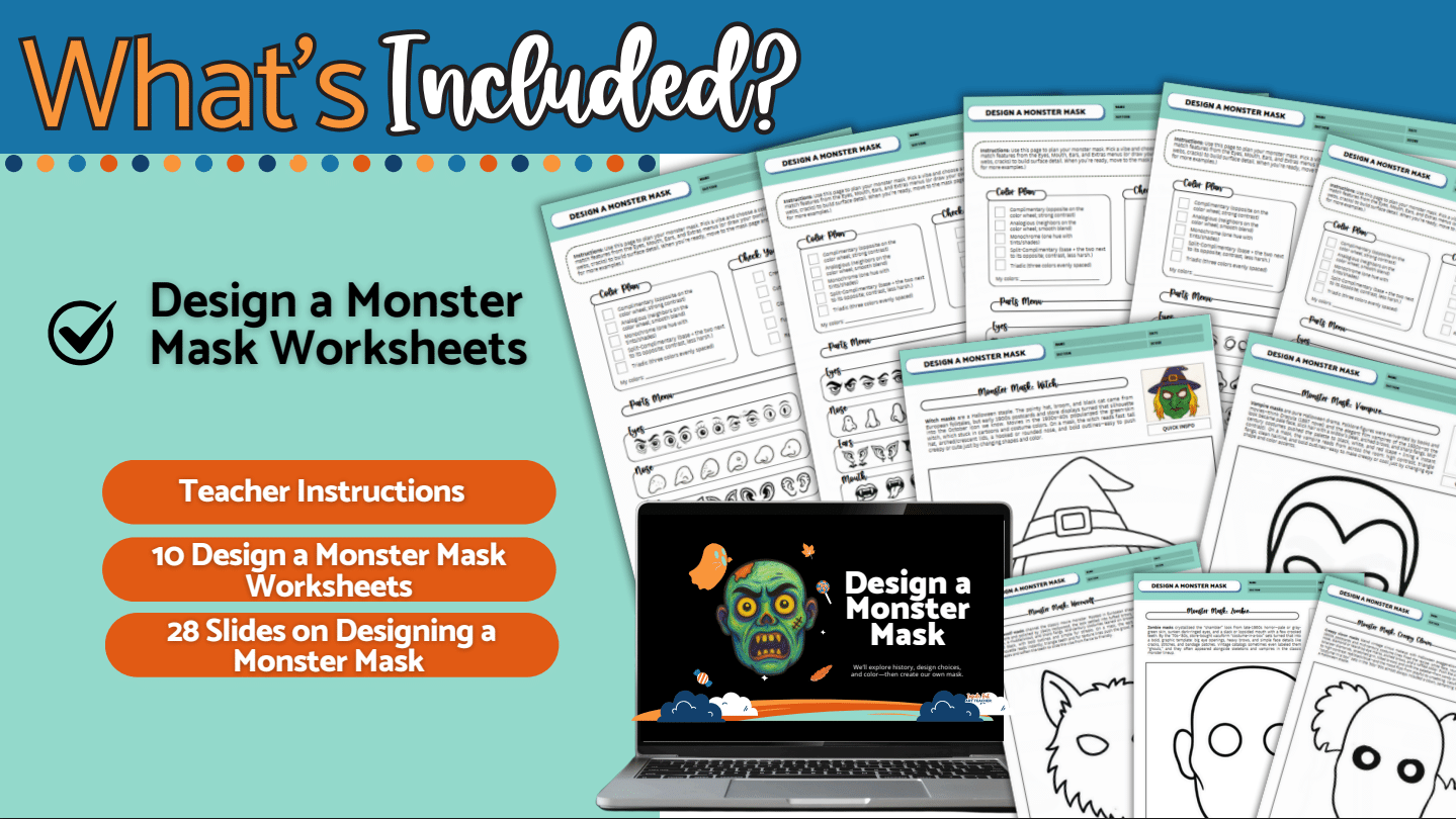 Halloween Art Activity | Design a Monster Mask Color Theory Project ...